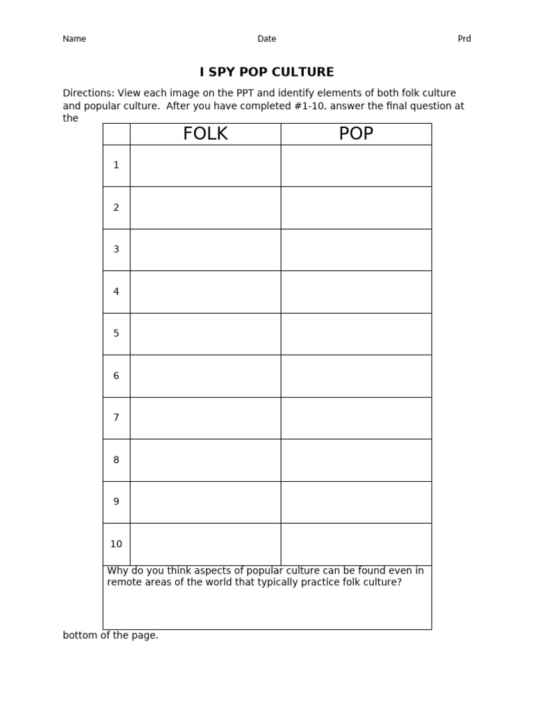 I Spy: Folk vs. Pop Culture Analysis | PDF