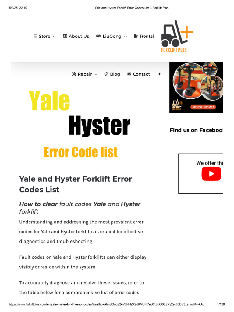Yale and Hyster Forklift Error Codes List Forklift Plus | PDF | Relay ...