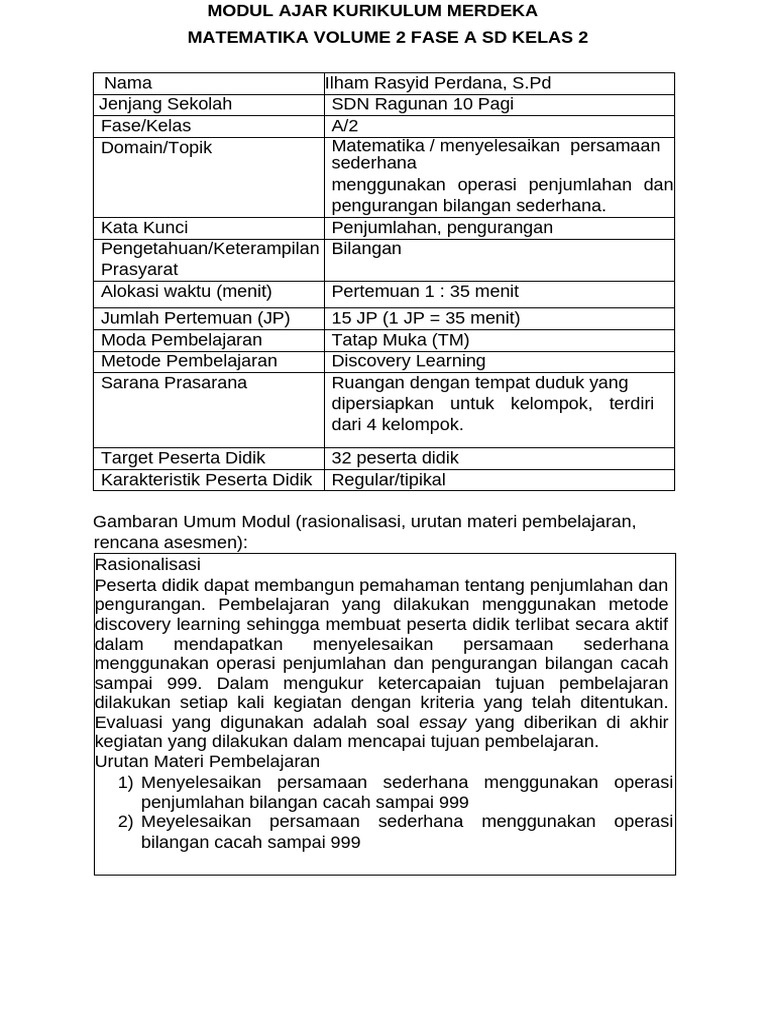 NEW Modul Ajar MTK | PDF