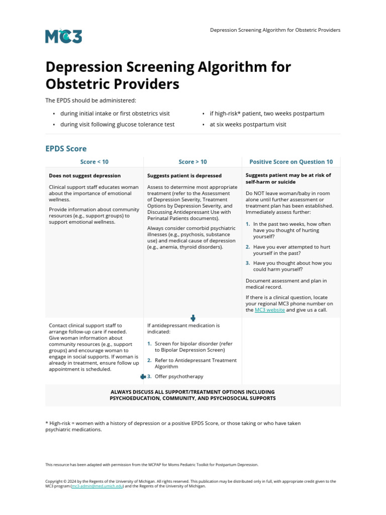 Depression Screening Algorithm For Obstetric Providers PDF | PDF ...