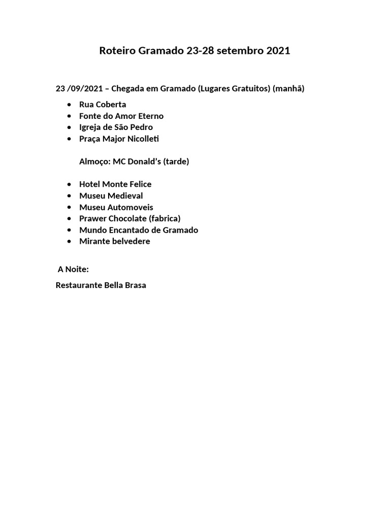 Roteiro Gramado 23 | PDF