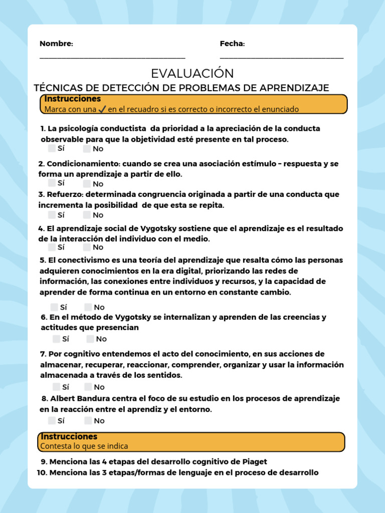 Cuestionario de Evaluación Del Aprendizaje | PDF | Aprendizaje | Cognición