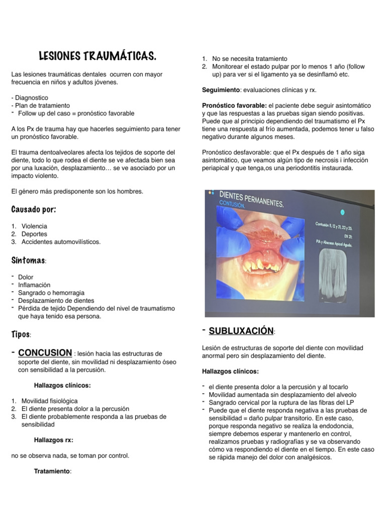 Lesiones Traumáticas Dentales: Diagnóstico y Tratamiento | PDF | Ramas ...