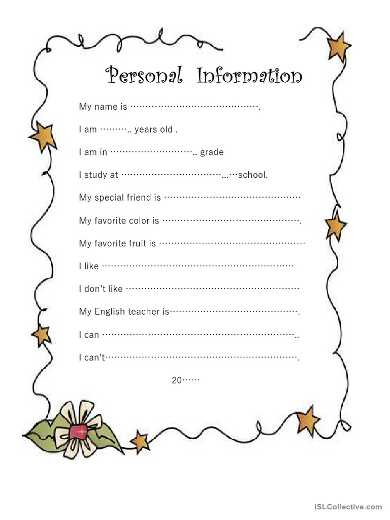Kids' Personal Info Worksheet | PDF