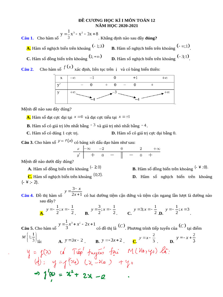 ĐỀ CƯƠNG HKI K12 | PDF