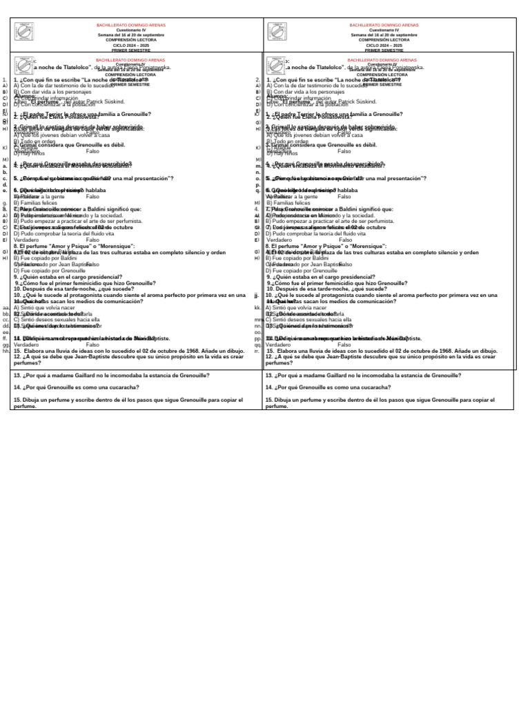 Cuestionarios Comprension Lectora 4 | PDF