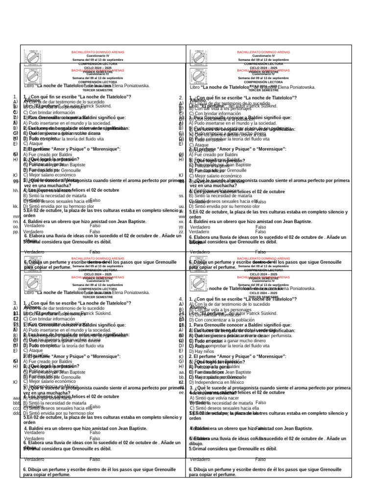Cuestionario de Comprensión Lectora | PDF