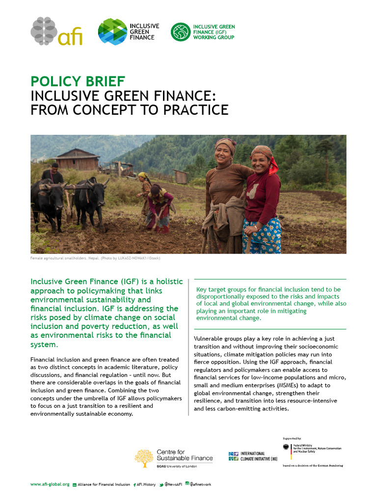 Inclusive Green Finance From Concept To Practice Afi 2020 Pdf