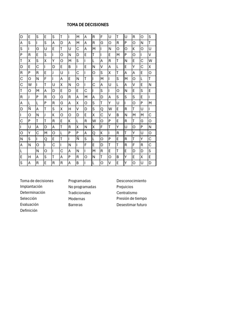 U5-Sopa de Letras Toma de Decisiones-Alumno | PDF