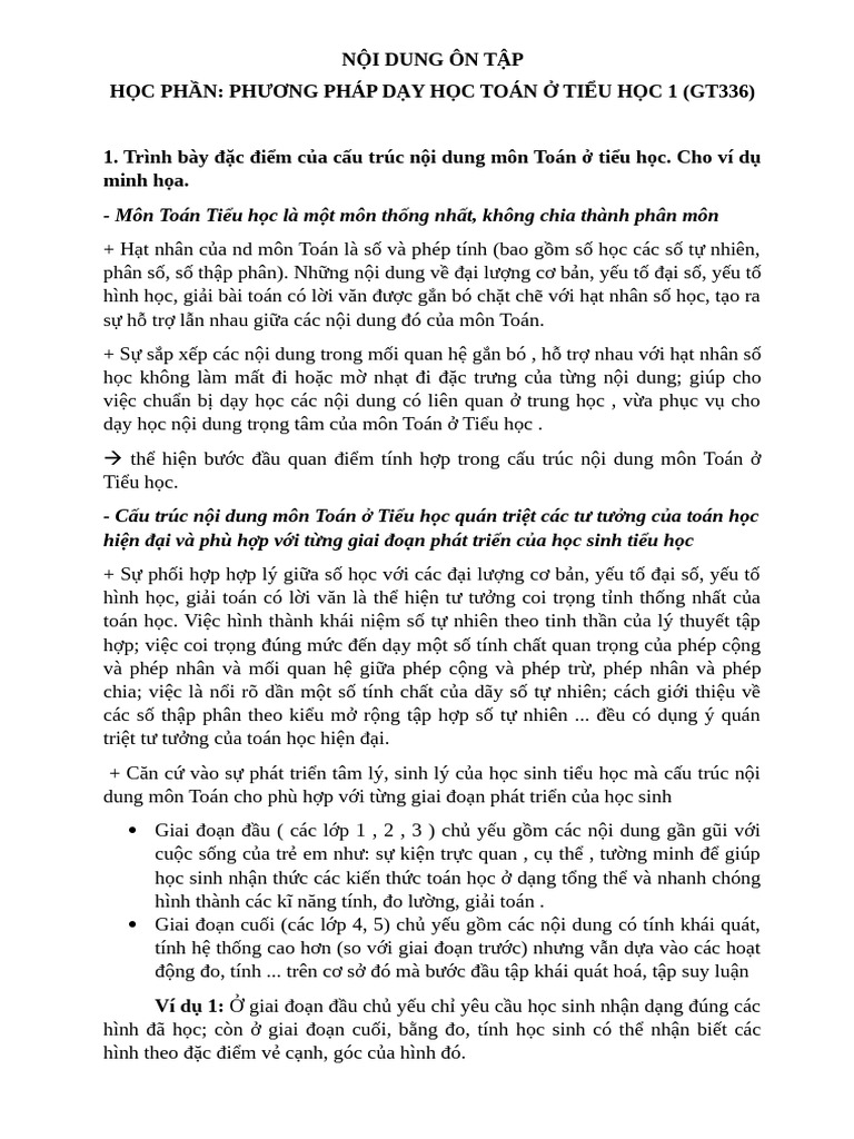 Nội Dung Ôn Tập Ppdh Toán ở Th1 - k47 | PDF