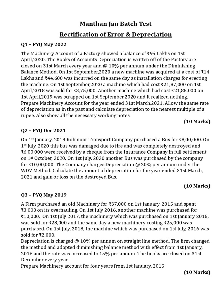 Manthan Jan Batch Test Rectification of Error & Depreciation | PDF ...
