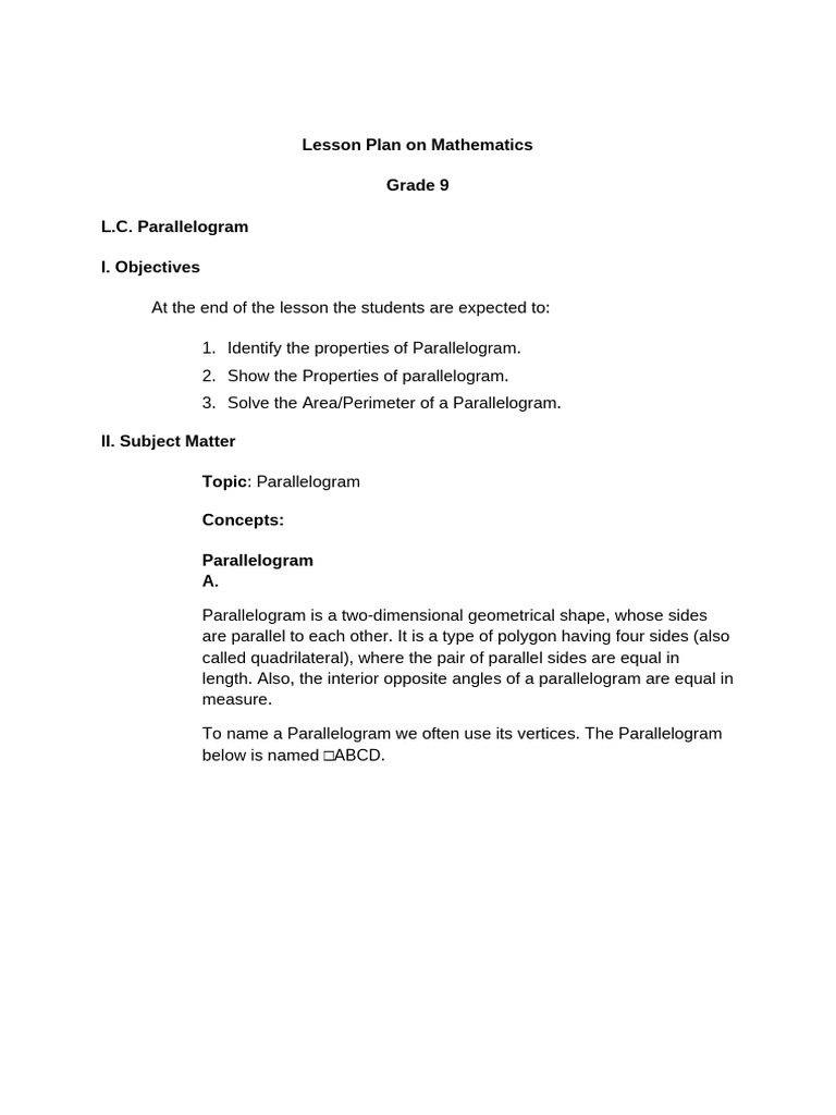 Lesson Plan Pdf Euclidean Geometry Elementary Geometry