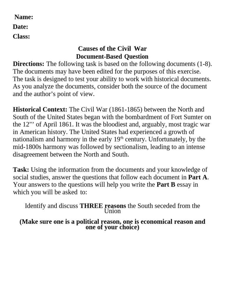 Causes of The Civil War DBQ | PDF | John Brown (Abolitionist) | Abraham ...