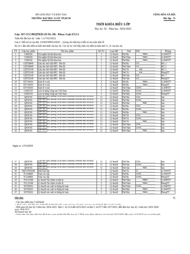 TKB HK2 QTKD49 CLC ĐT | PDF