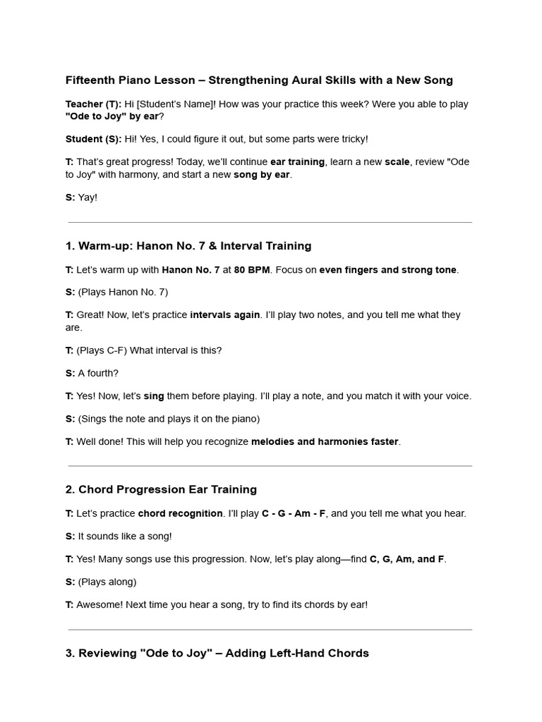 Fifteenth Piano Lesson - Strengthening Aural Skills With A New Song ...