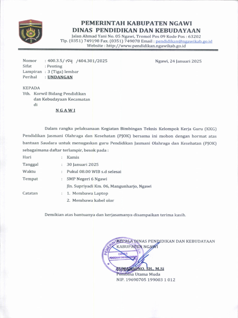 UNDANGAN KKG PJOK | PDF