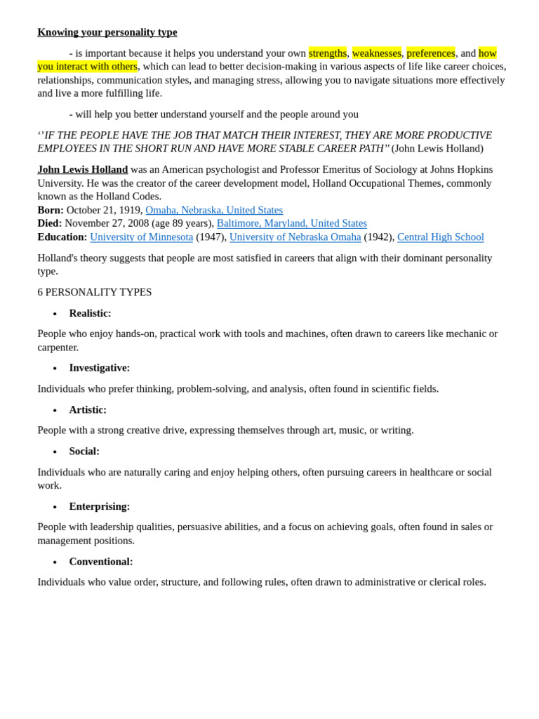 Knowing Your Personality Type | PDF