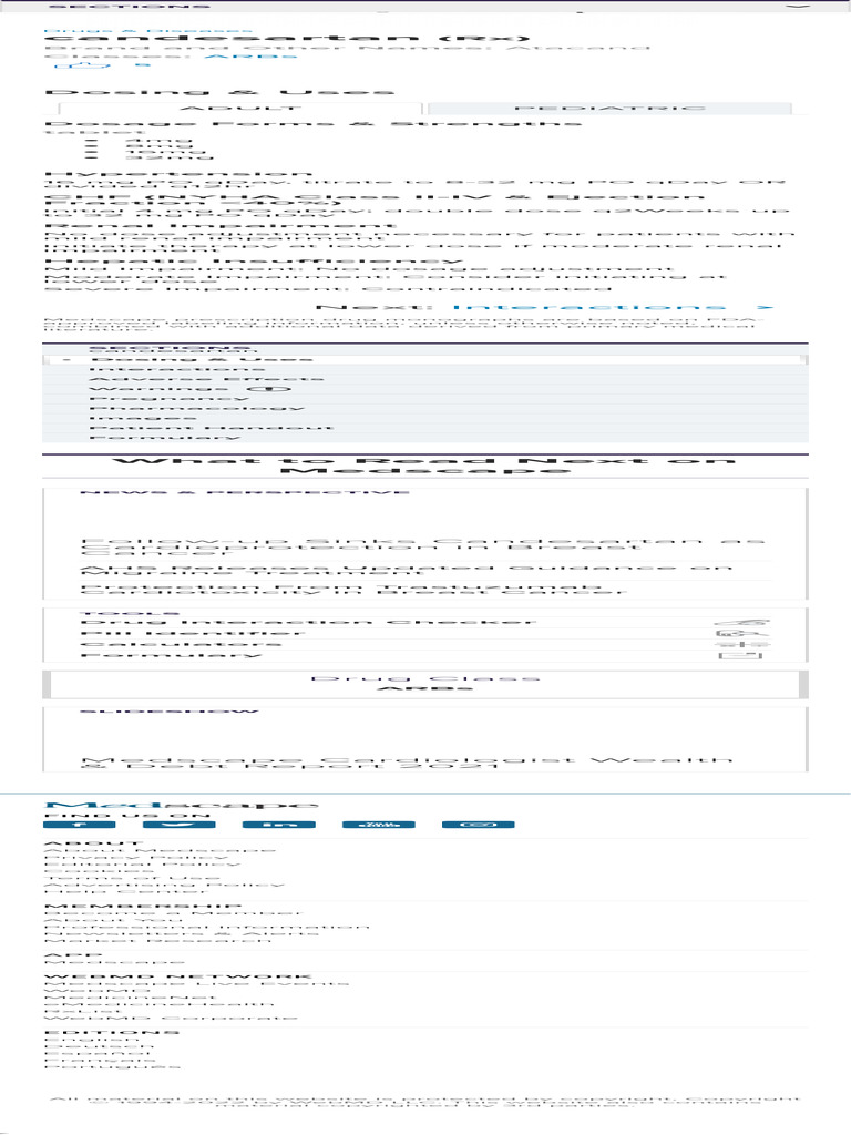 Atacand (Candesartan) Dosing, Indications, Interactions, Adverse ...
