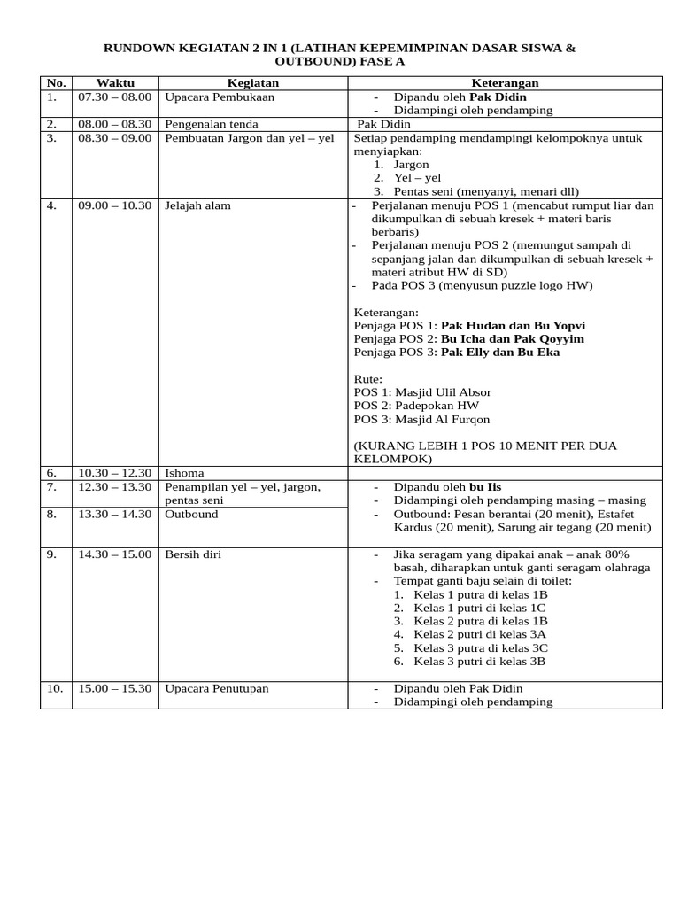 Rundown Kegiatan 2 in 1 | PDF