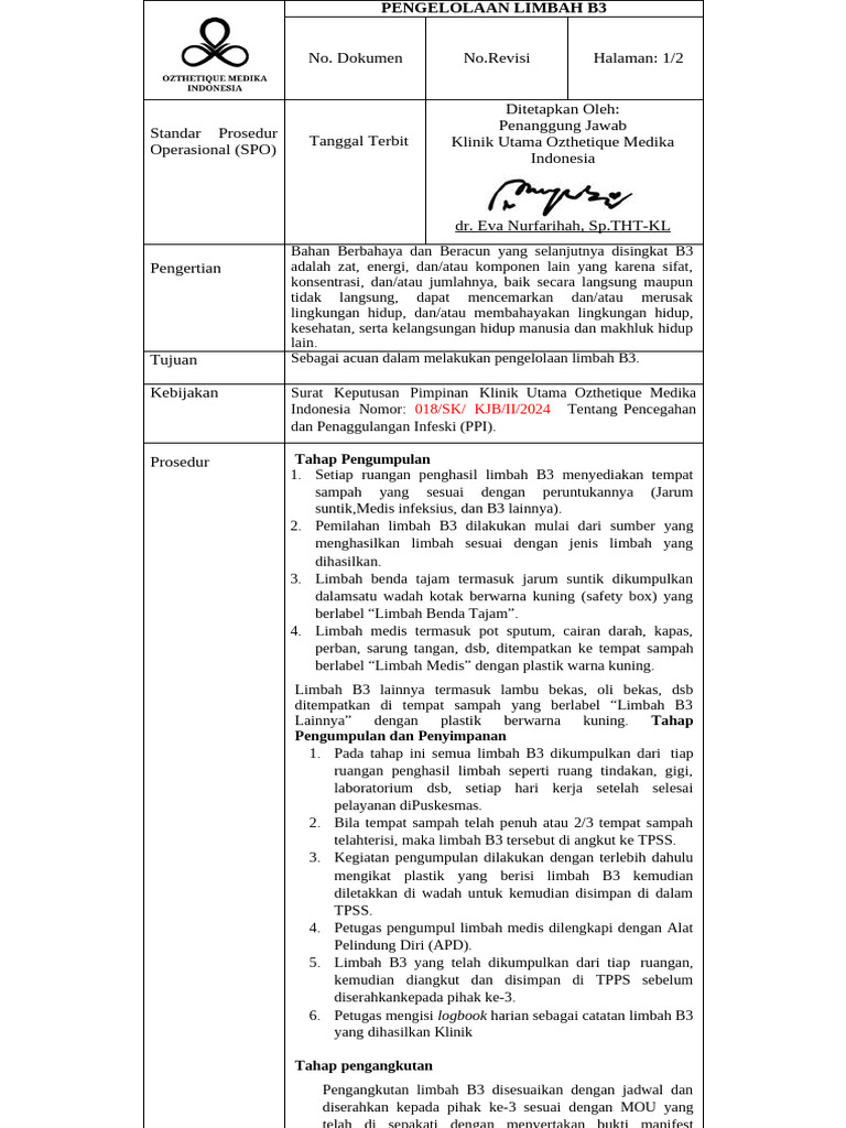Spo Pengelolaan Limbah B3 | PDF