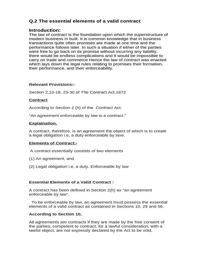 Essential Elements of Valid Contracts | PDF | Consideration | Law Of ...