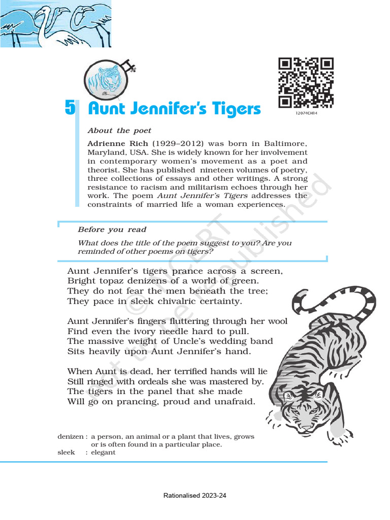 Aunt Jennifer's Tigers Analysis Guide | PDF | Poetry