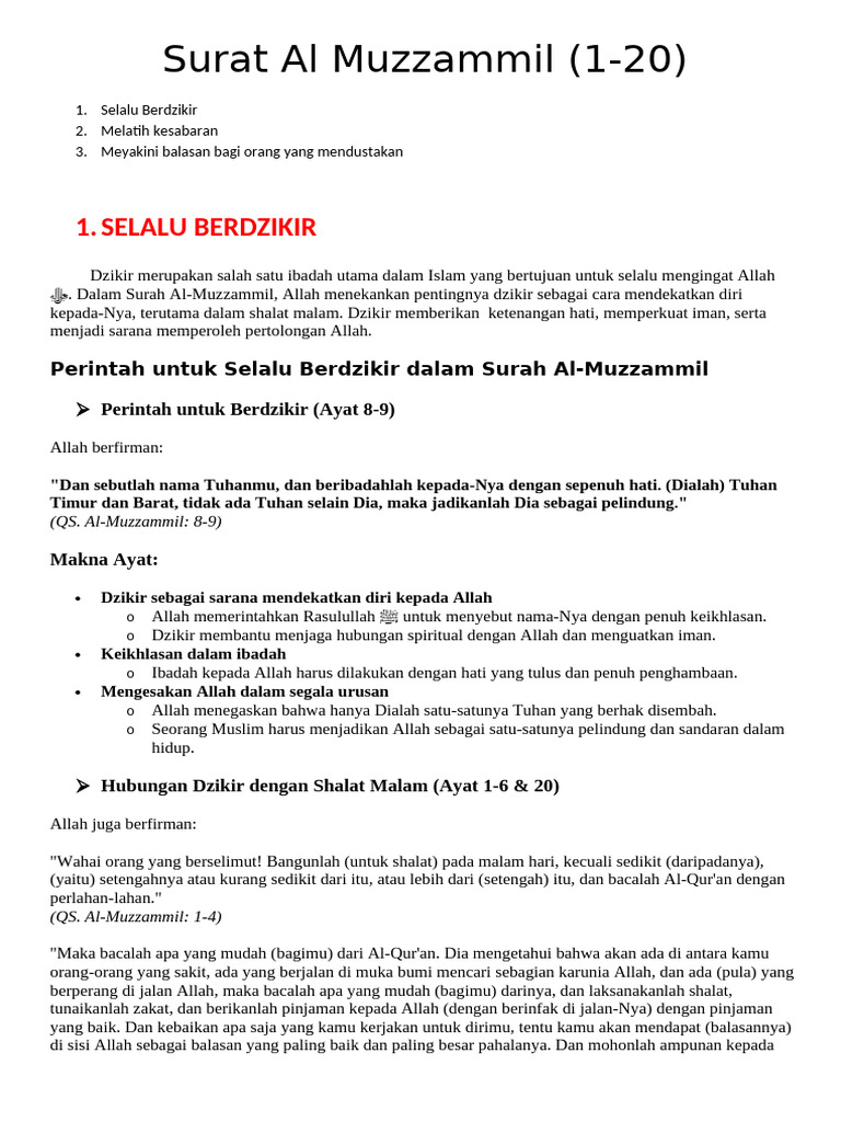 Surat Al Muzzammil (1-20) | PDF