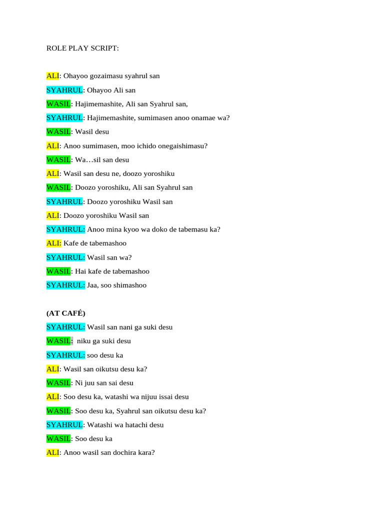 Role Play Script Japanese | PDF