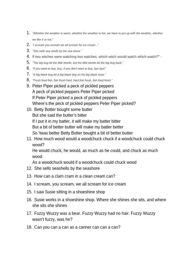 Fun Tongue Twisters Collection | PDF