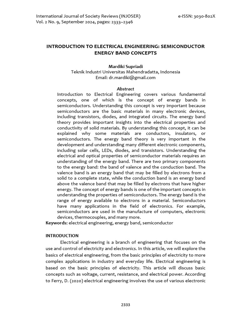 Introduction To Electrical Engineering Semiconductor Energy Band Concepts | PDF | Semiconductors ...