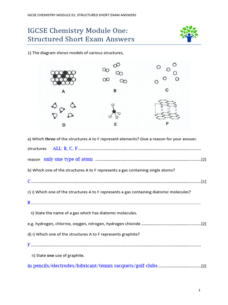 Module 01 Structured Short Exam Answers v2 | PDF | Water | Hydrogen