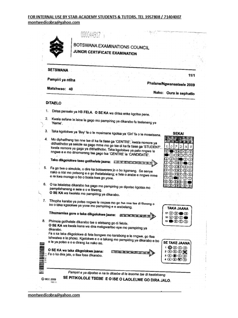 BGCSE Setswana Pp1 2009 | PDF