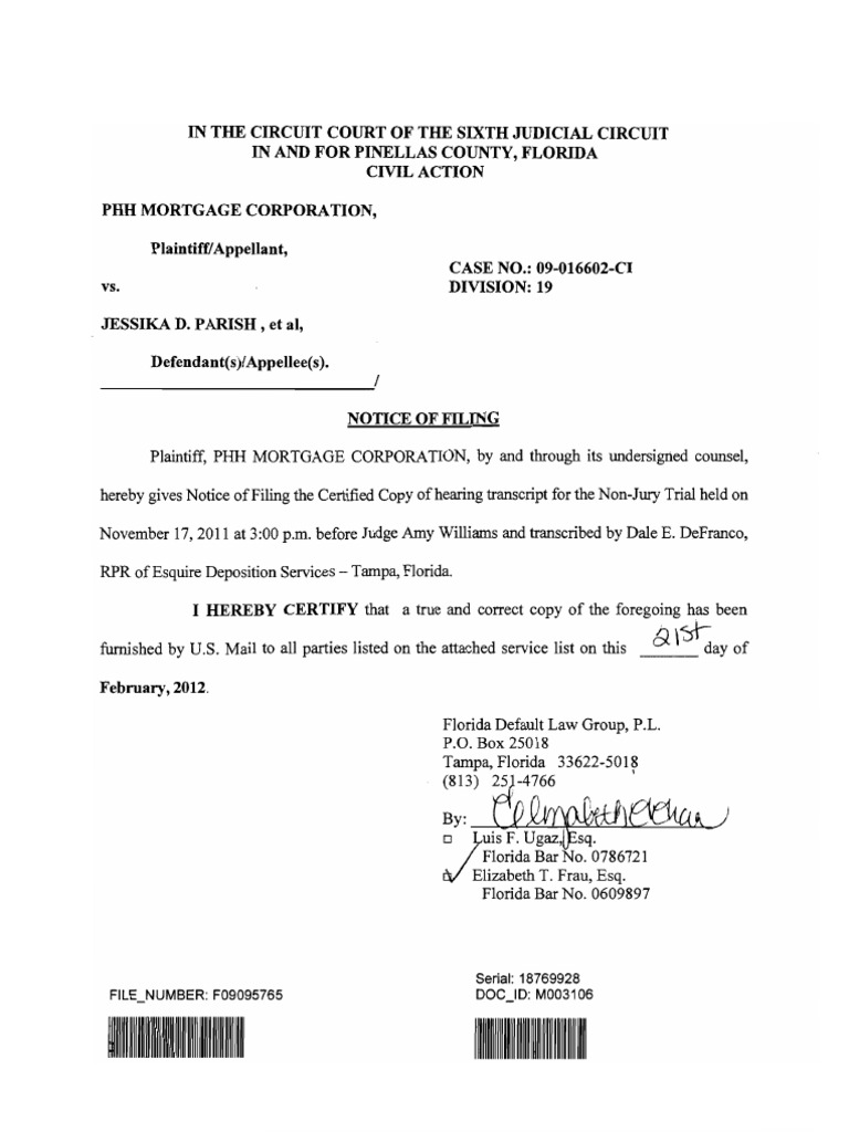 Parris Transcript - A Foreclosure Trial Transcript, Evidentiary ...