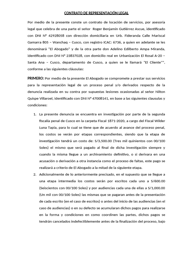 Modelo de Contrato de Representación Legal | PDF | Abogado | Jurisdicción