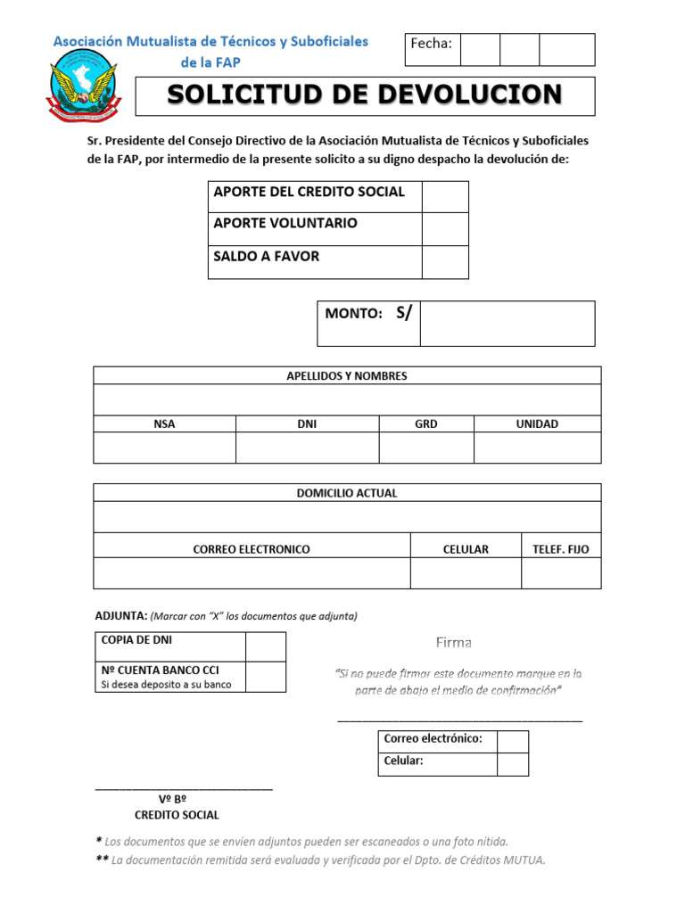 SOLICITUD DEVOLUCION (Formato) | PDF