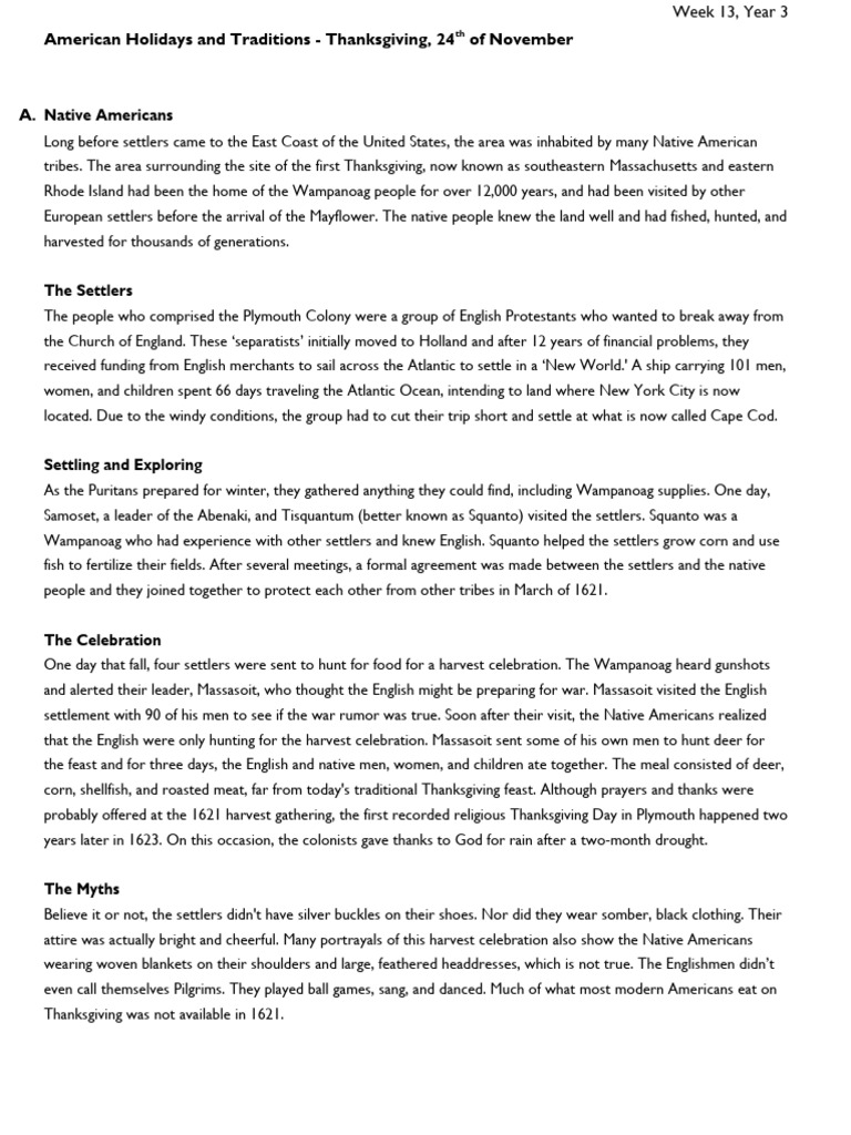 Thanksgiving: History and Myths Explained | PDF | Thanksgiving ...