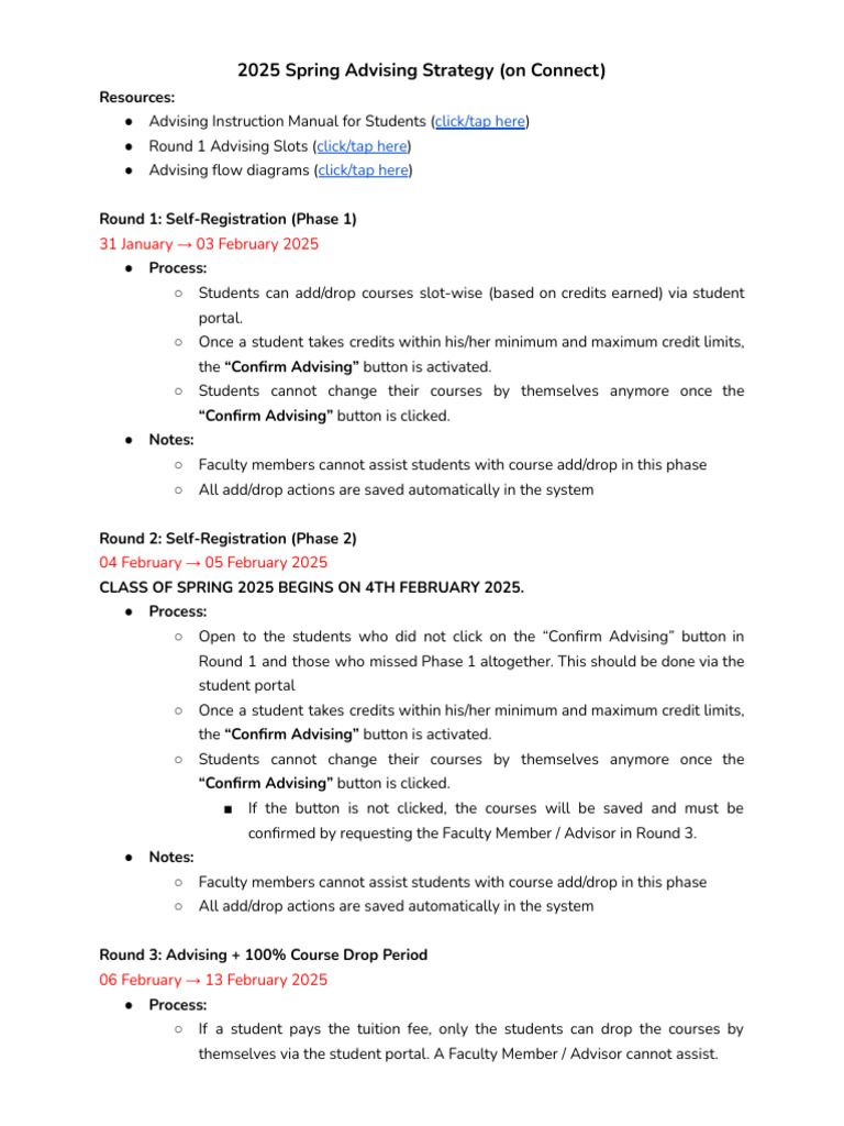 2025 Spring Advising Strategy (On Connect) | PDF