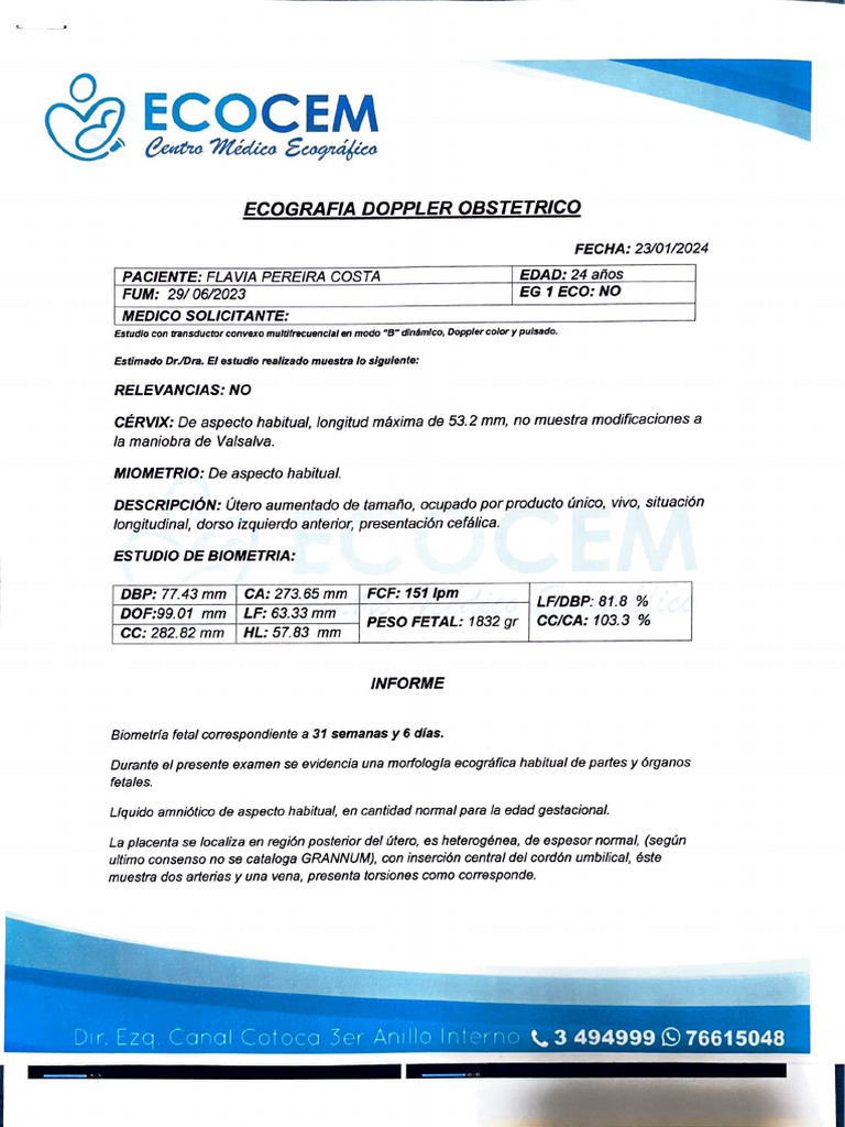 Cervicometria y Doppler 30 Sem | PDF | Feto | Reproducción