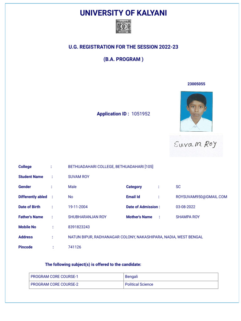 KU U.G. Registration 2022-23 Details | PDF