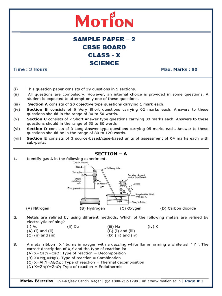 CBSE Class 10 Sample Paper 2 - Science | PDF | Ph | Chemistry