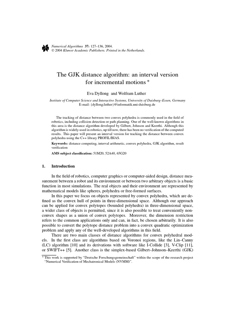 dyllong2004 The GJK distance algorithm: an interval version for incremental motions | PDF ...