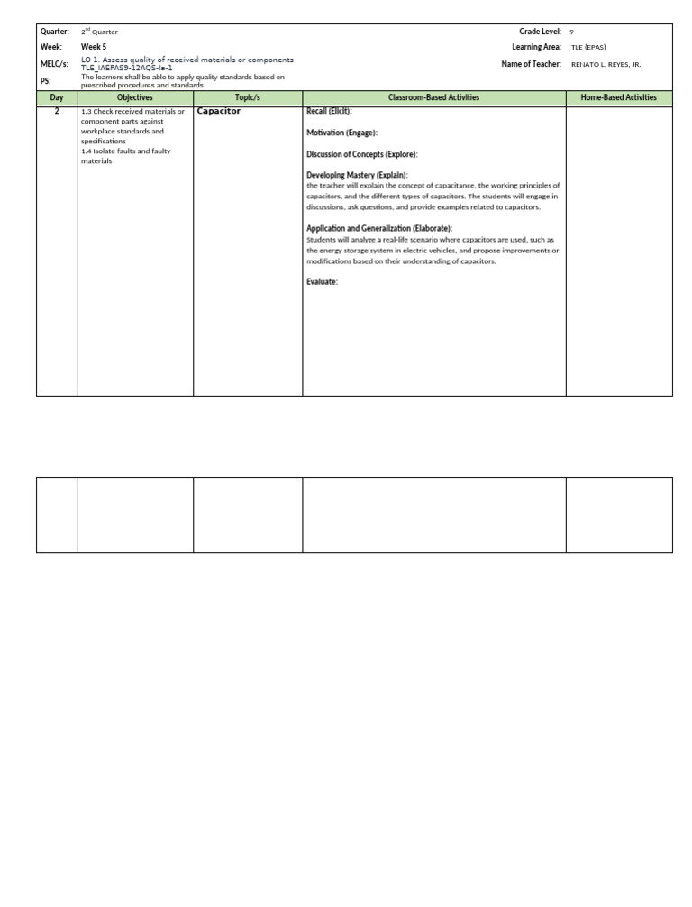 TLE Week 5: Assessing Capacitor Quality | PDF | Capacitor | Cognitive ...