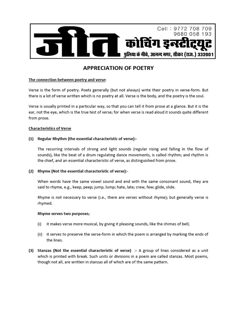 Understanding Poetry and Verse Essentials | PDF | Poetry | Rhyme