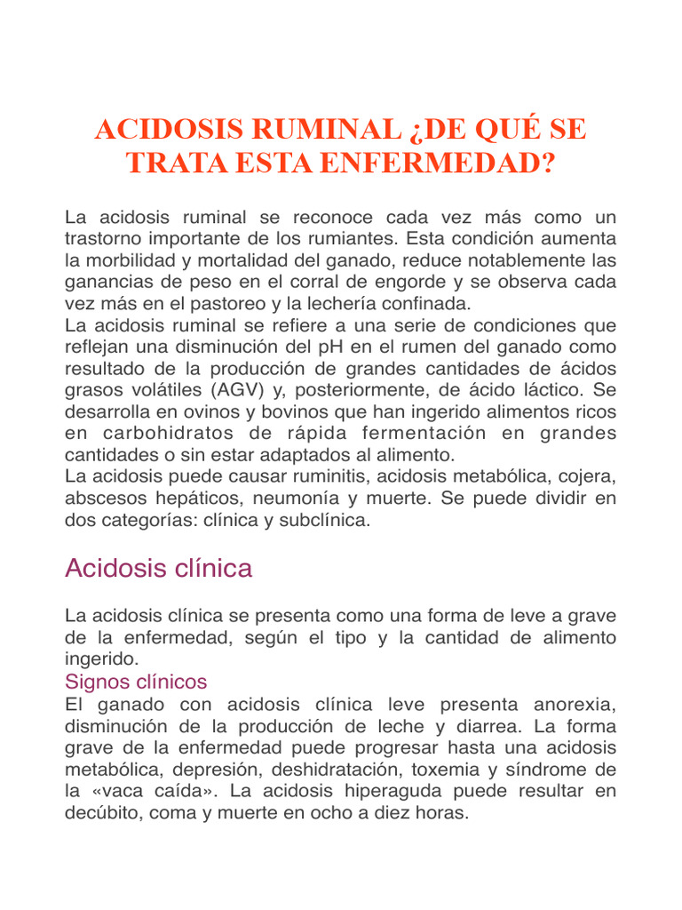 Acidosis Ruminal en Rumiantes: Causas y Efectos | PDF | Solución tampón ...