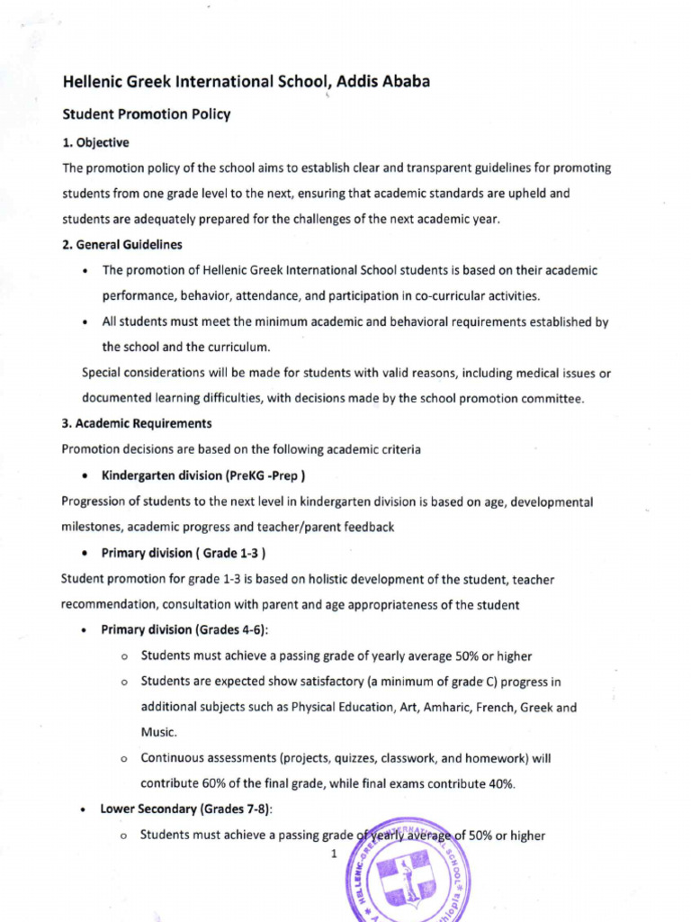 Promotion Policy, KG To Grade 10 | PDF