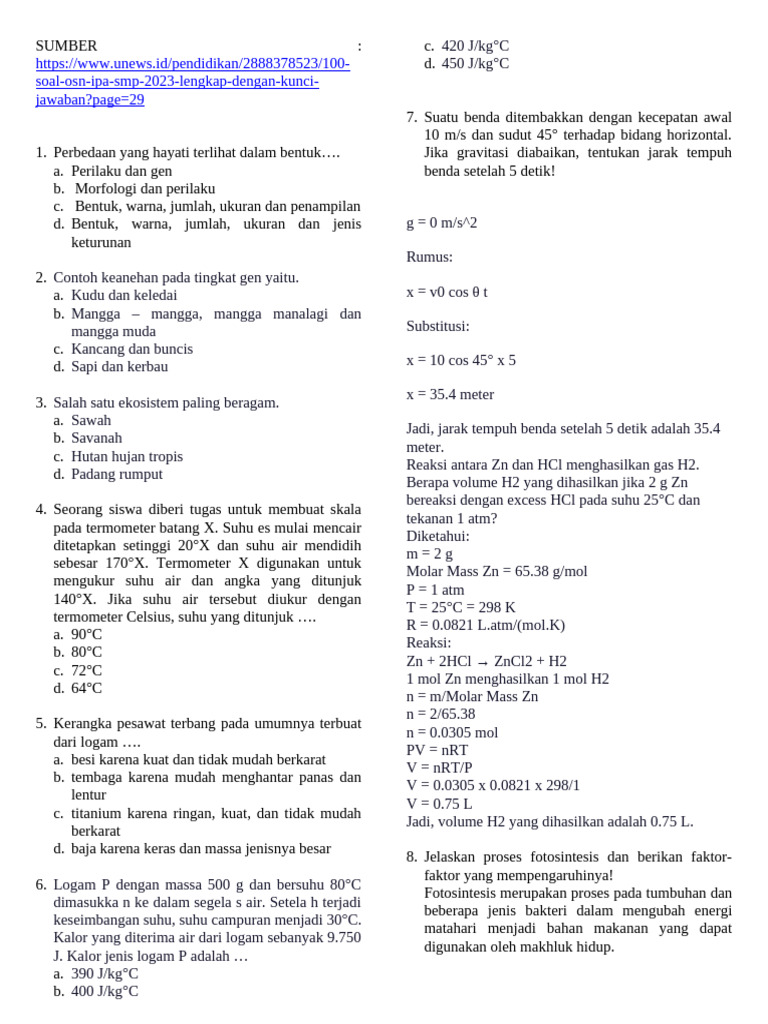 Contoh Soal Osn Ipa 2023 | PDF