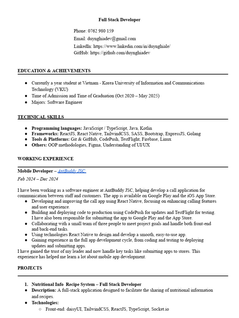 Full Stack Developer Profile and Projects | PDF | Mobile App | Model ...