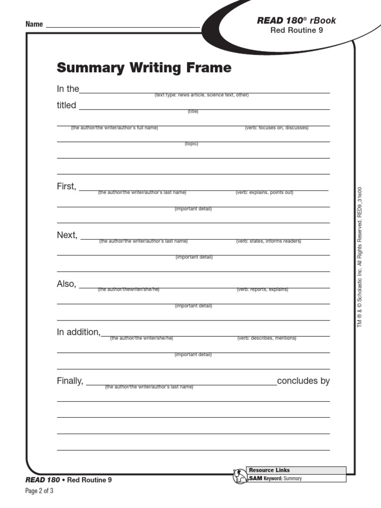 Summary Writing Frame | PDF