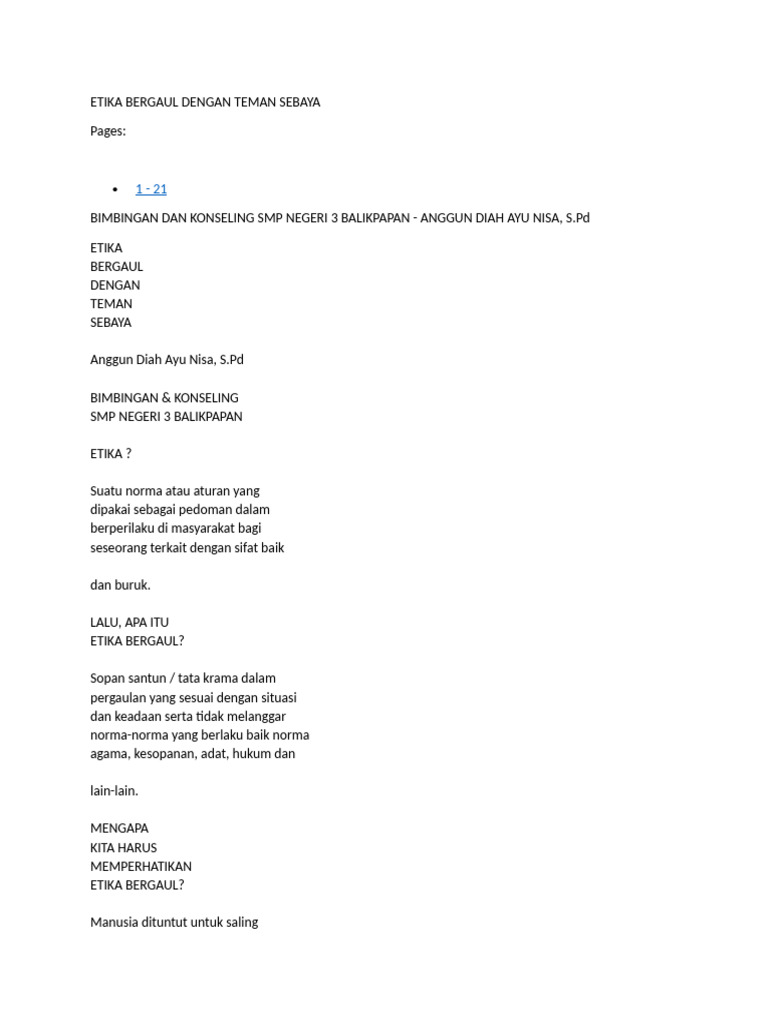 Etika Bergaul dengan Teman Sebaya | PDF