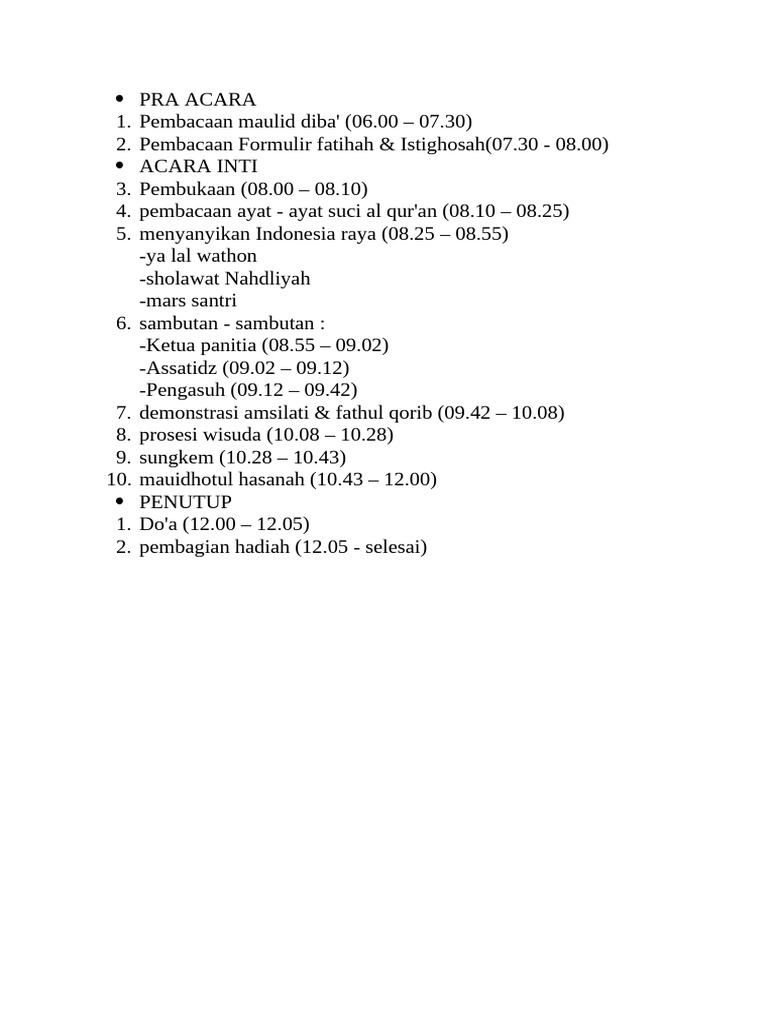 Jadwal Acara Wisuda dan Doa | PDF